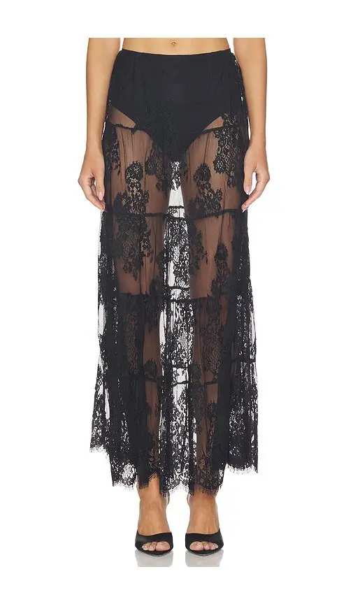 RUNAWAY THE LABEL Enola Tiered Lace Maxi Skirt In . Also - Black