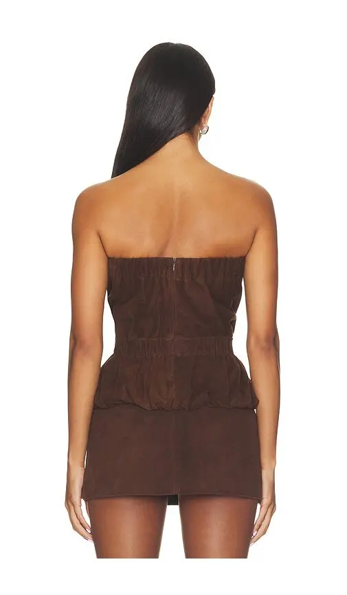 AEXAE Lamb Leather Suede Ruched Bandeau Top In . Also