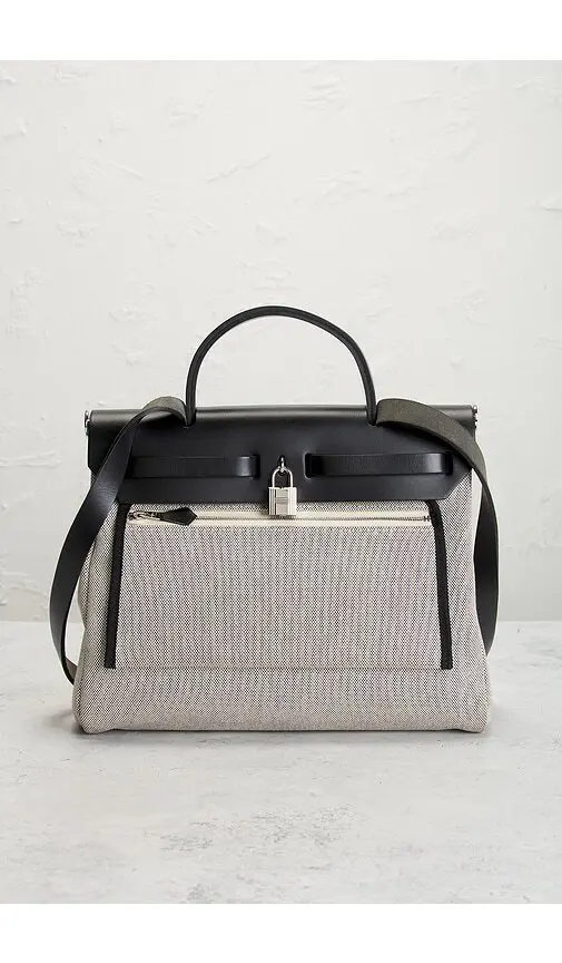 FWRD RENEW Hermes Toile & Leather Pegase Pop Herbag Zip 31 Handbag