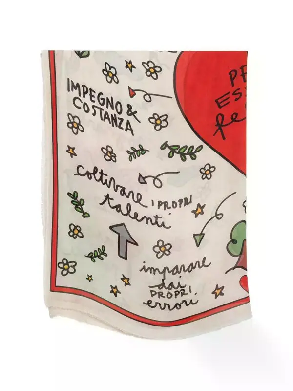 Faliero Sarti To Be Happy Graphic-print Frayed Scarf - Neutrals