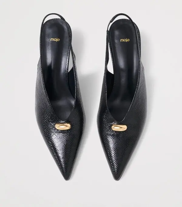 Maje Snakeskin-embossed Leather Slingback Heels 50