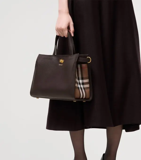 Burberry Small Leather Cotswolds Check Tote Bag