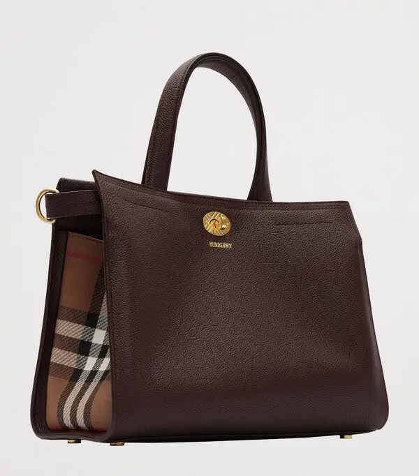 Burberry Small Leather Cotswolds Check Tote Bag