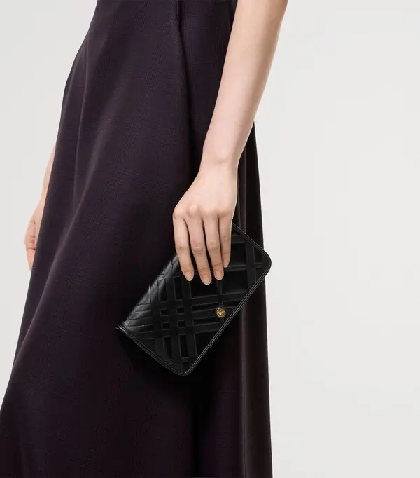 Burberry Check-embossed Leather Chain Strap Wallet