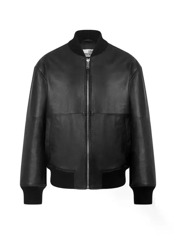 Moschino Logo-plaque Leather Jacket - Black