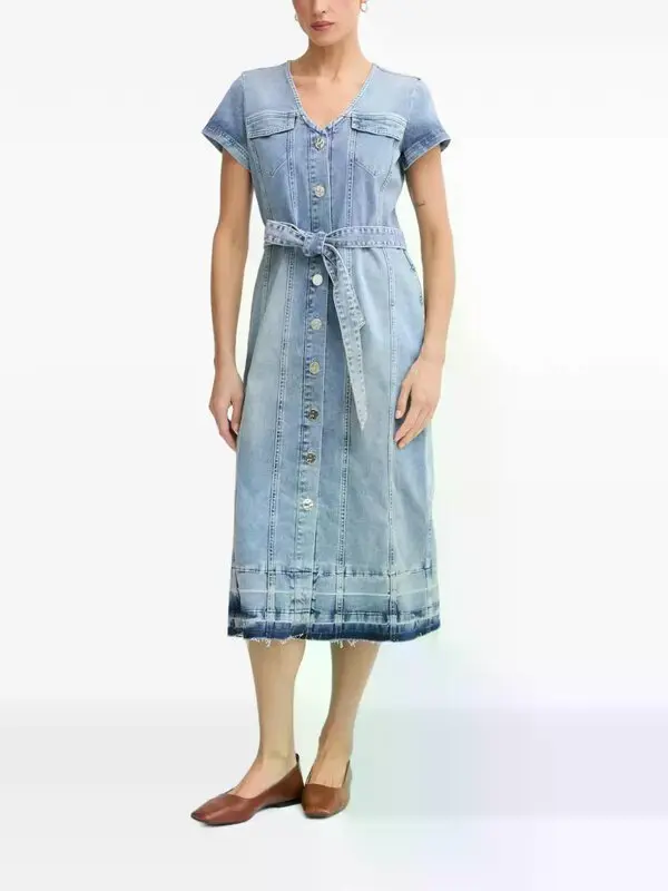 MARC AUREL Belted Button-front Denim Midi Dress