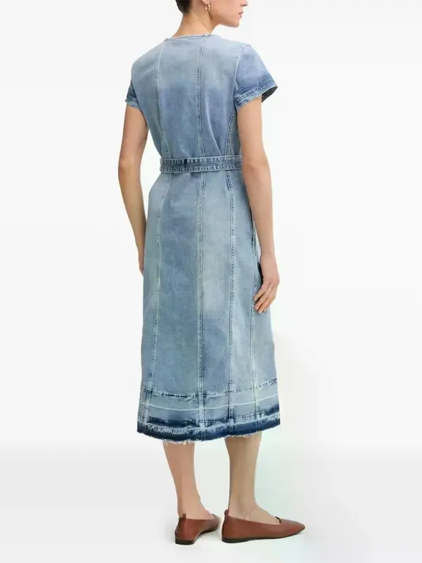 MARC AUREL Belted Button-front Denim Midi Dress