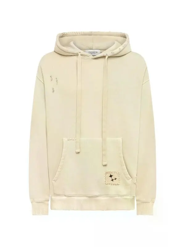 LANEUS Distressed Boxy-fit Hoodie - Neutrals
