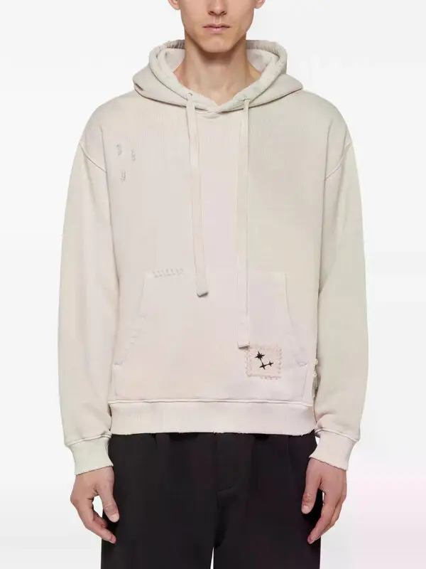 LANEUS Distressed Boxy-fit Hoodie - Neutrals