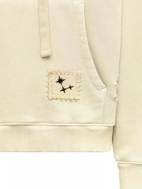 LANEUS Distressed Boxy-fit Hoodie - Neutrals