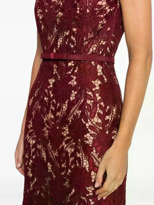 SELF-PORTRAIT Lace Belted Maxi Dress