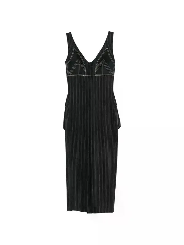 JEAN PAUL GAULTIER 1990s Pinstripe-print Contrast-stitch Dress - Black