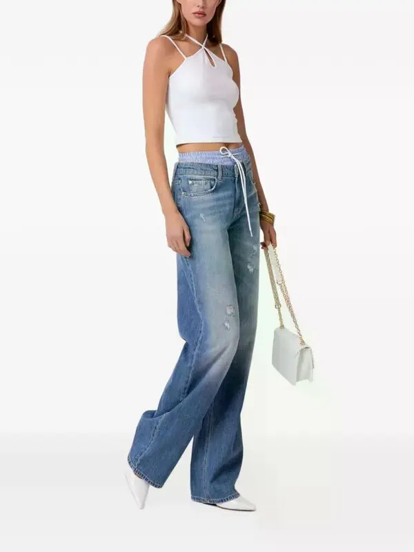 GAELLE PARIS Distressed Drawstring-waist Jeans