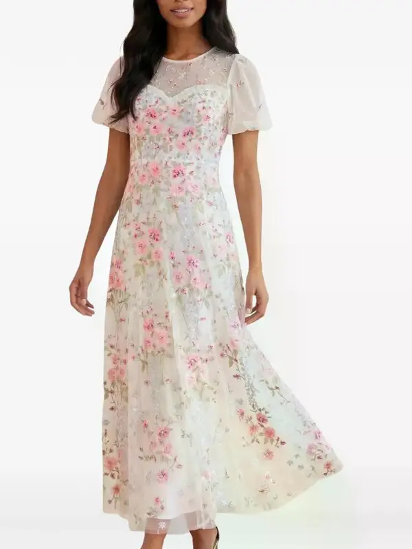 NEEDLE & THREAD Garden Rose Embroidered Tulle Gown
