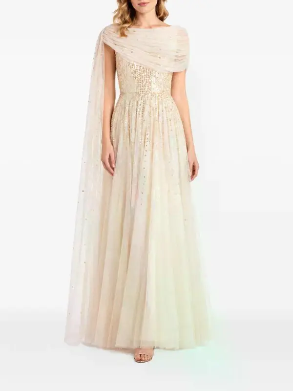 NEEDLE & THREAD Moonlight Sequin Draped Gown - Neutrals