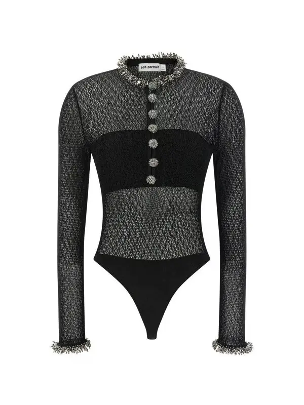 SELF-PORTRAIT Crystal-embellished Pointelle Bodysuit