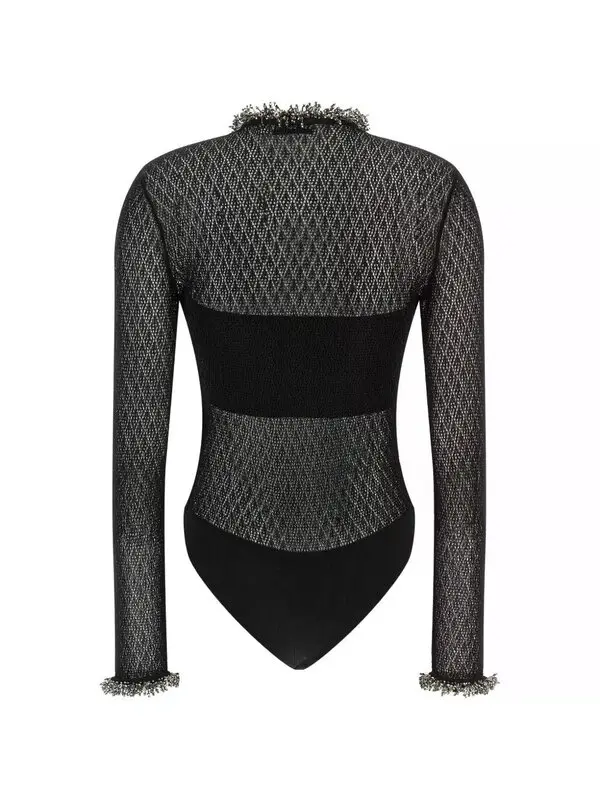 SELF-PORTRAIT Crystal-embellished Pointelle Bodysuit