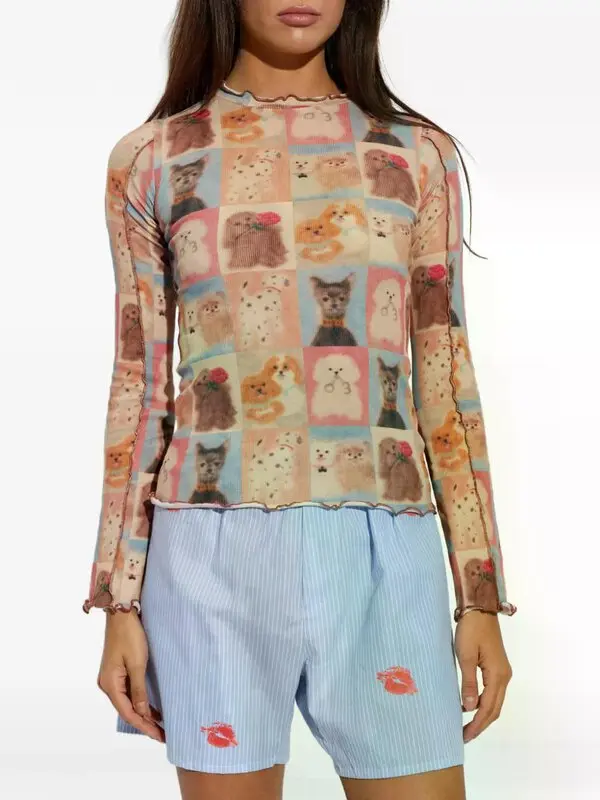 CARNE BOLLENTE Ribbed Dog-print Top