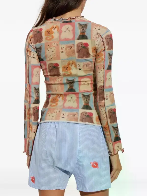 CARNE BOLLENTE Ribbed Dog-print Top