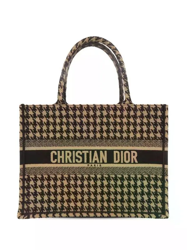 Dior 2020 Medium Embroidered Canvas Houndstooth Book Tote Bag