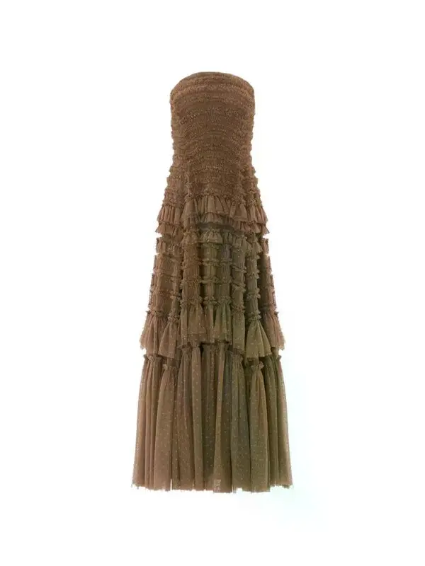 NEEDLE & THREAD Valentine Ruffle Strapless Maxi Dress - Brown