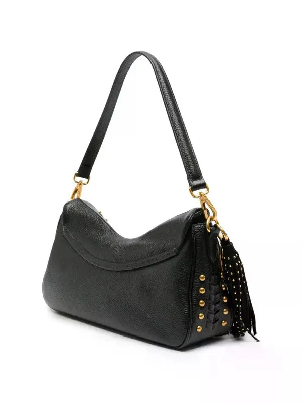 LA CARRIE Stud-embellished Pebbled Shoulder Bag - Black