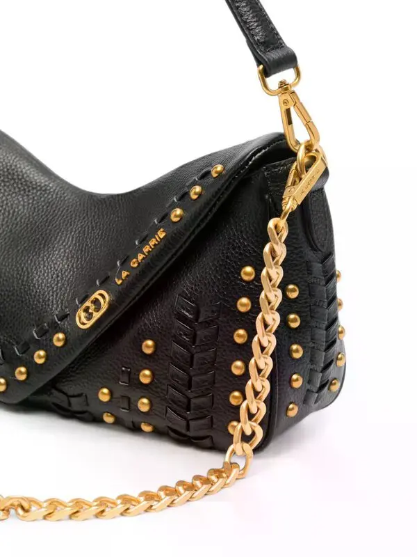 LA CARRIE Stud-embellished Pebbled Shoulder Bag - Black