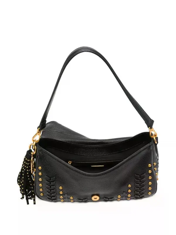 LA CARRIE Stud-embellished Pebbled Shoulder Bag - Black