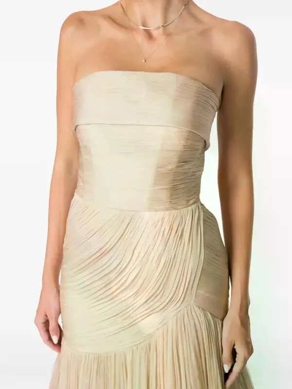 M.MARQUISE Feather-trim Ruched Maxi Dress