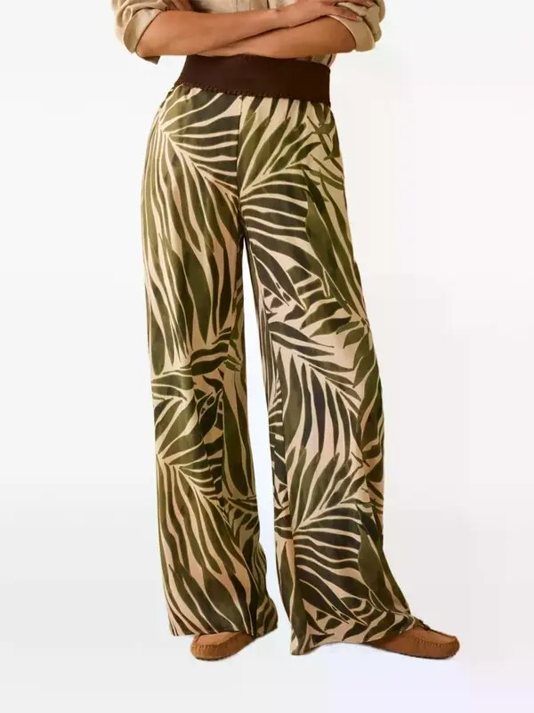 PENNYBLACK Leaf-print Wide-leg Trousers - Neutrals