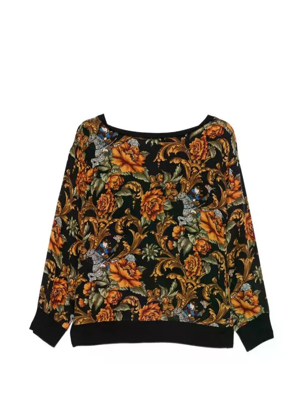 FERRAGAMO 1980s Floral-print Silk Sweater