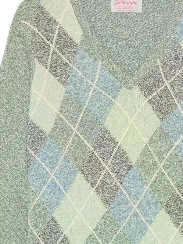 BALLANTYNE 1970s Argyle V-neck Sweater