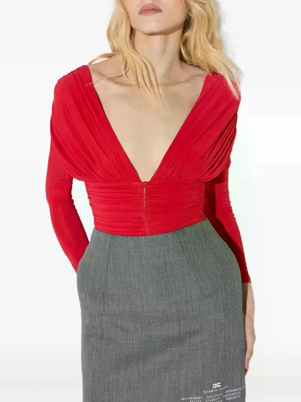 Elisabetta Franchi Bodysuit In Lightweight Crêpe Jersey Fabric - Red