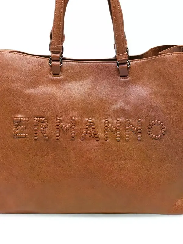 ERMANNO FIRENZE Large Logo-embroidered Leather Tote Bag