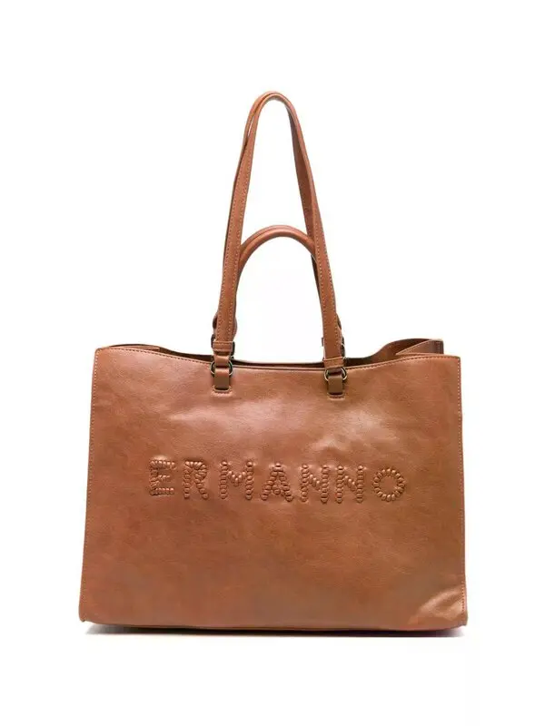 ERMANNO FIRENZE Large Logo-embroidered Leather Tote Bag