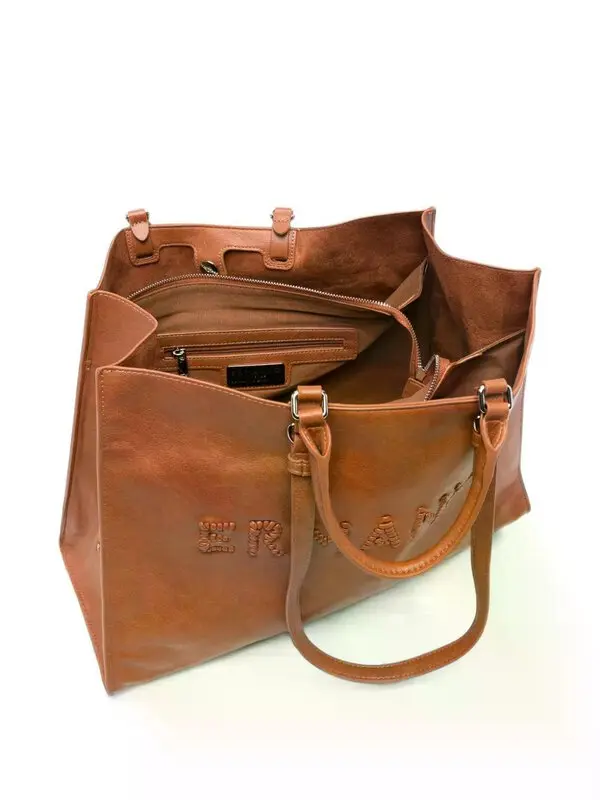 ERMANNO FIRENZE Large Logo-embroidered Leather Tote Bag