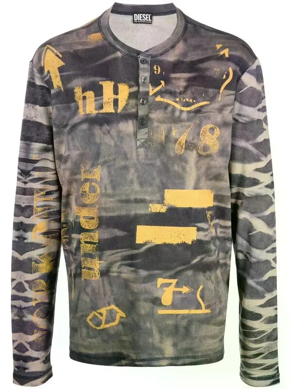 DIESEL® Graphic-print Buttoned T-shirt