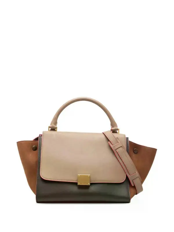 Celine 2015 Small Tricolor Calfskin And Nubuck Trapeze Satchel - Brown