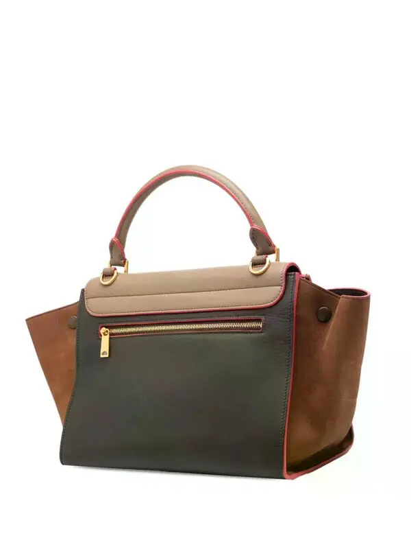 Celine 2015 Small Tricolor Calfskin And Nubuck Trapeze Satchel - Brown