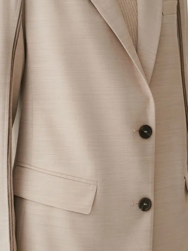 Fabiana Filippi Single-breasted Virgin Wool Blazer With Classic Lapels - Beige