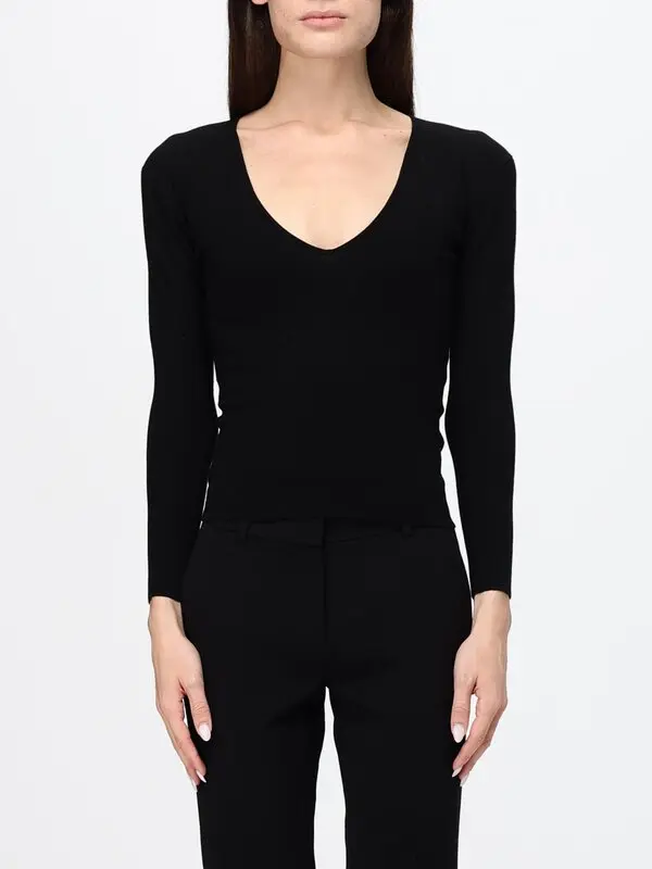 TOTEME Viscose Blend Long-sleeved V-neck Sweater - Black
