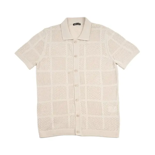 EIGHT X Breeze Short Sleeve Knit Shirt Beige - White