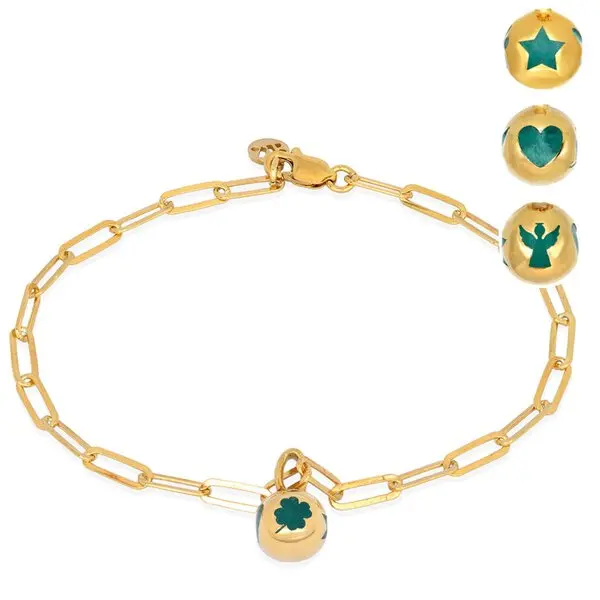 MYRTO KATRAMADOU JEWELLERY Green / Gold Melina Bracelet Gold-plated Silver Pine Green Angel, Star, Heart, Trefoil - Green/gold