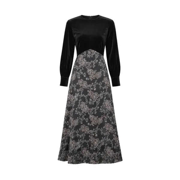 JOHN ABGIN Velvet Inverted V-waist Midi Dress