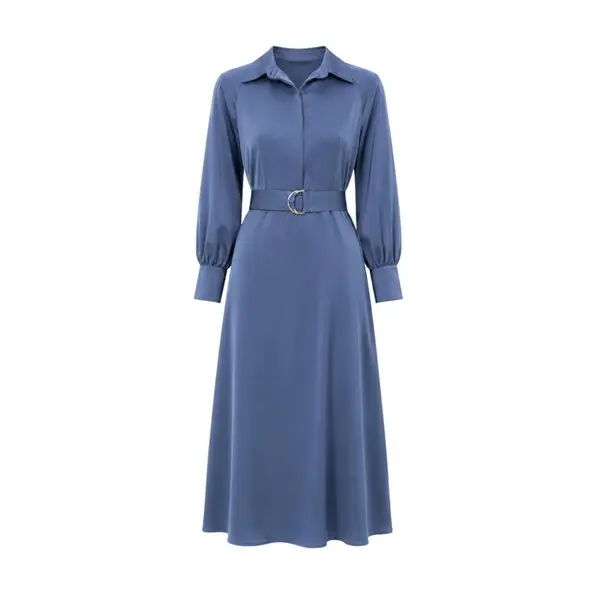 JOHN ABGIN Satin Raglan Sleeve A-line Midi Dress - Blue