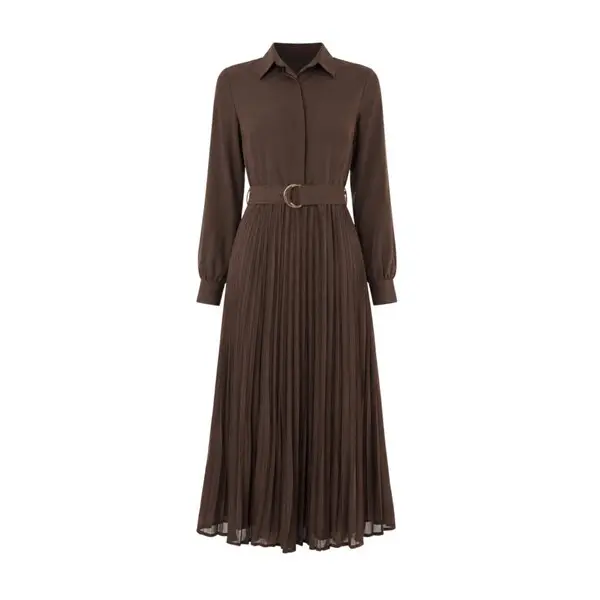 JOHN ABGIN Chiffon Belted Pleated Midi Shirt Dress