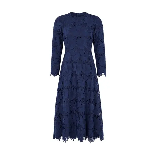 JOHN ABGIN Navy Floral Lace Midi Dress