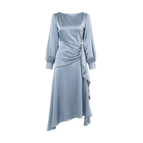 JOHN ABGIN Satin Boat Neck Asymmetric Maxi Dress