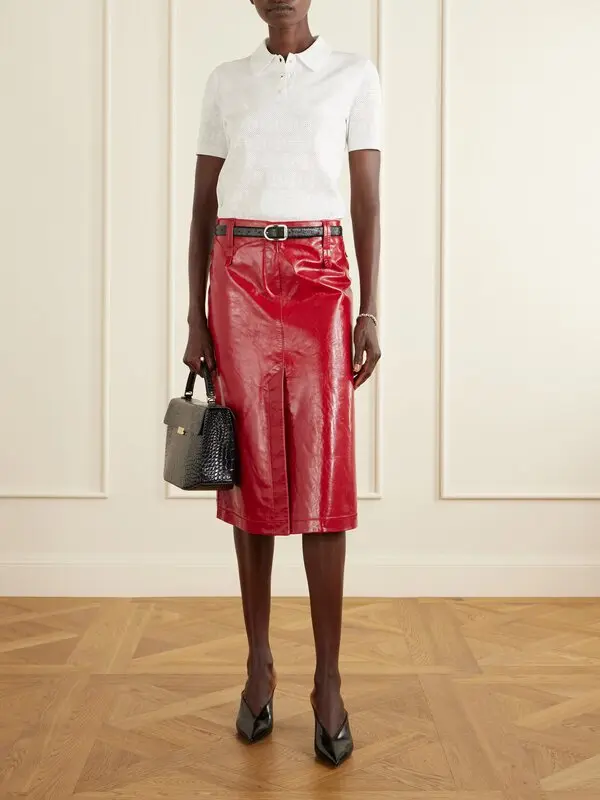 Tory Burch Leather Midi Skirt