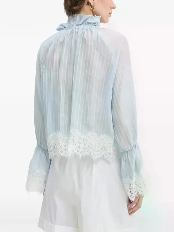 HAVEONE Stripe-pattern Lace-trim Blouse